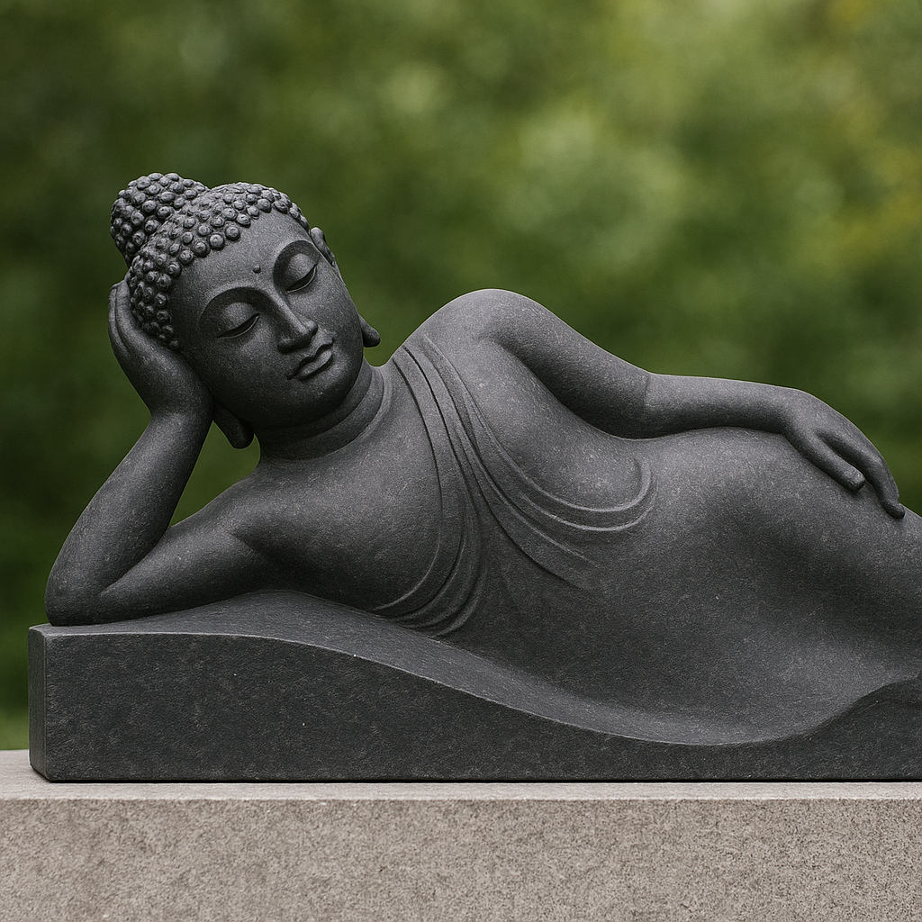 Black Granite Reclining Buddha Statue, 3ft (Nero Assoluto)